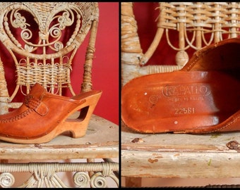 RAPALLO CLOGS Sz 10 Leather and Wood 1970's Wooden Clog Made in Brazil ...