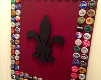 Fluer De Lis on Canvas w/ Beer Bottle Cap Border - Made to Order!
