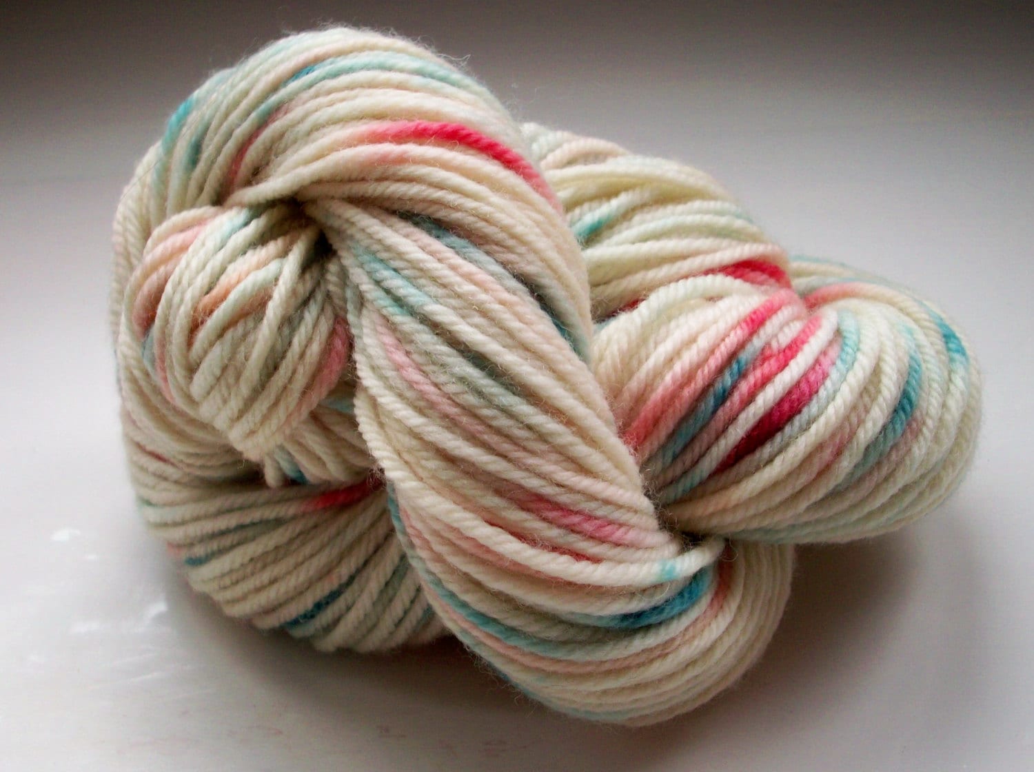 Hand painted merino yarn 100g dk ivory cream sage green coral