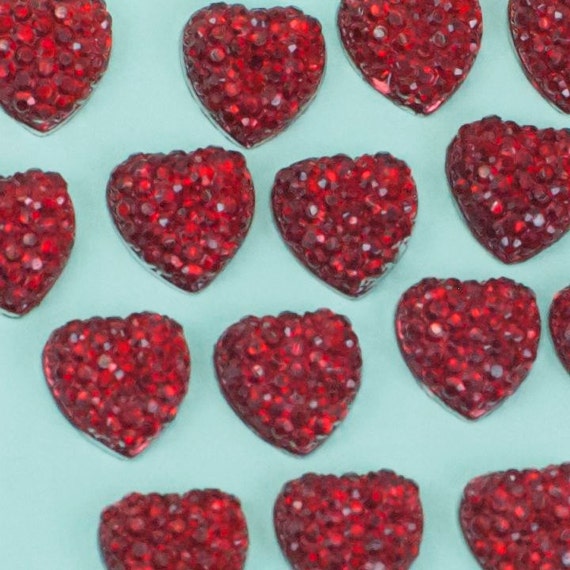 6 Red Gem Rhinestone Heart Faceted Cabochon 10mm