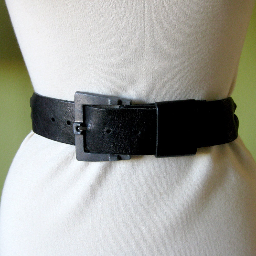 Vintage 1970s Black Rocker Leather Belt – Twist Details Throughout ...