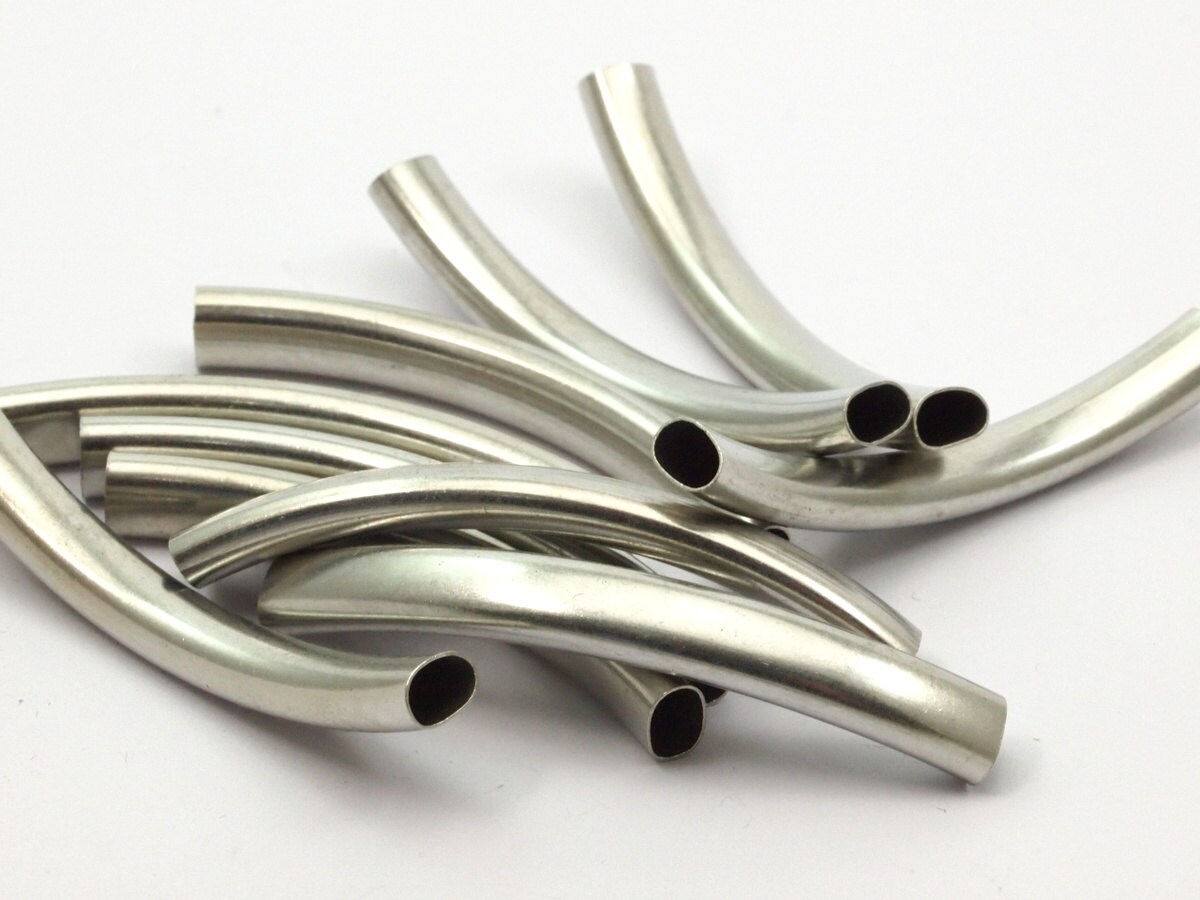 Silver Noodle Tube 12 Brass Nickel Free Silver Curved Oval