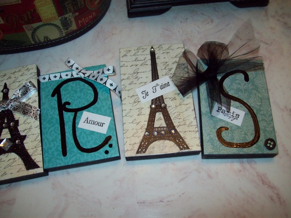 Teal and black Paris letter blocksEiffel TowerParis