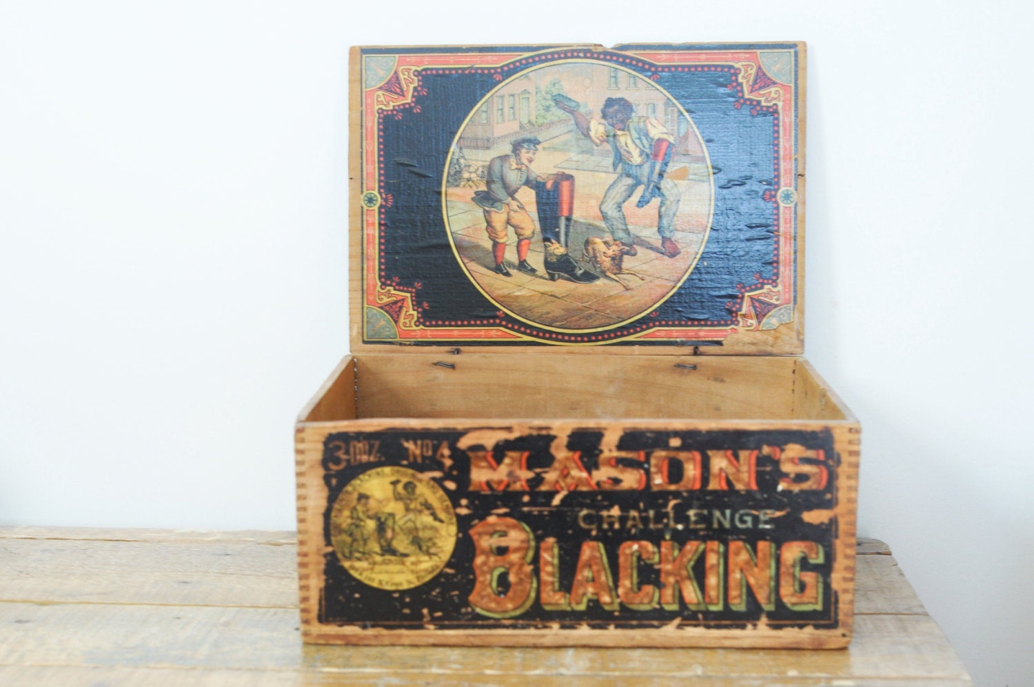 Antique Mason's Blacking Challenge Shoe Shine Wooden