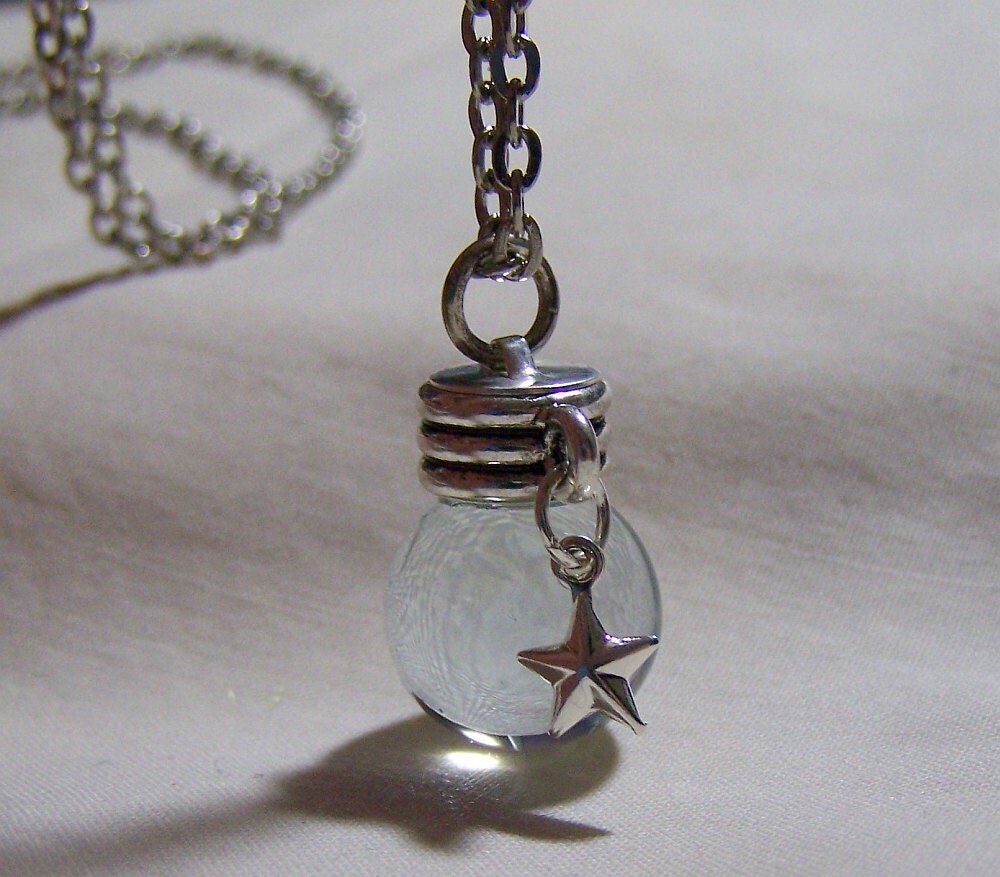 Mini Crystal Ball With Silver Star Jewelry Pendant by mymysticgems