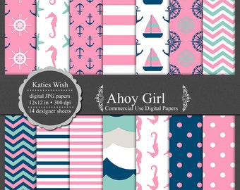 Nautical digital paper kit Ahoy Boy small commercial use ok