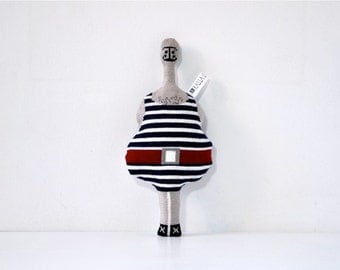 Stuffed Art Doll Strongman Blue soft textile handmade