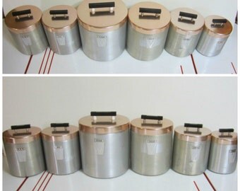 Vintage Mid-Century Kitchen Canisters Set of 6 Spun Aluminum Copper ...