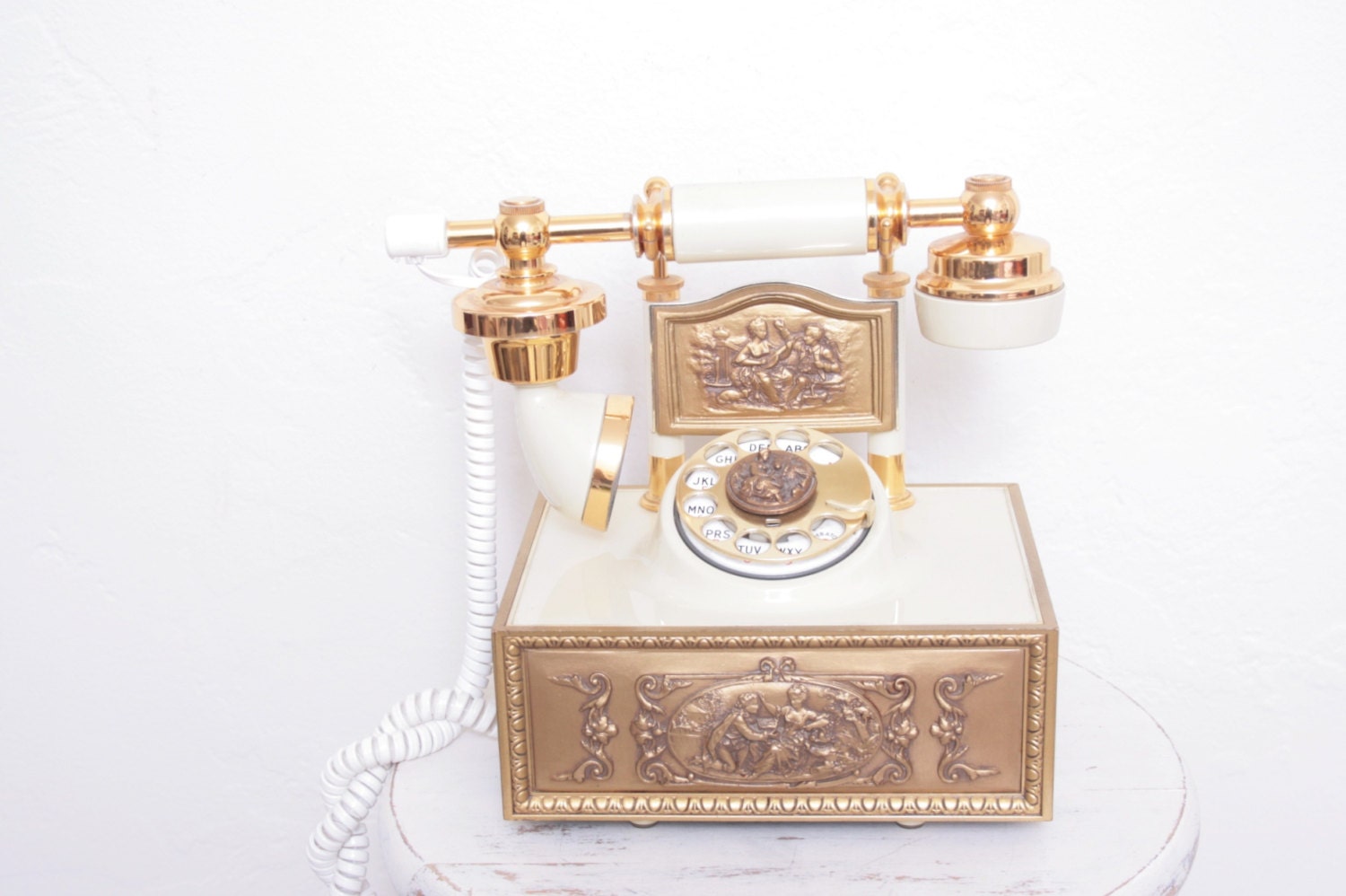 Beautiful Antique White and Gold Regency French Rotary Dial Telephone ...
