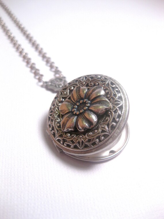 Flower Locket Flower Necklace Silver Victorian Custom