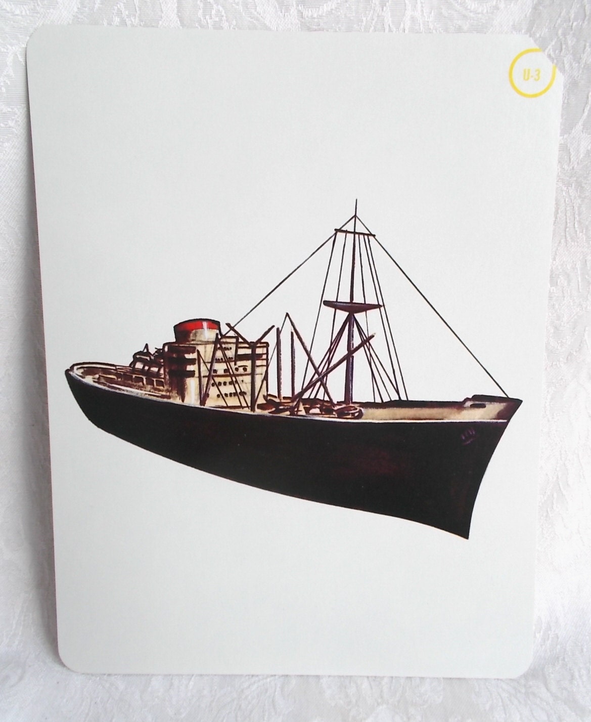 Large Picture Flash Card Cargo Ship Boat Vintage 1965 Peabody