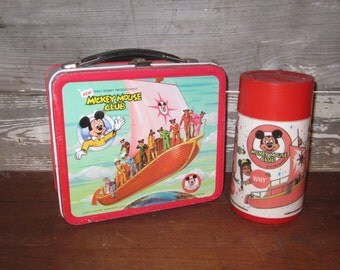 Vintage Lunch Box 1970s 70s Era Aladdin Mickey Mouse Club with Thermos ...