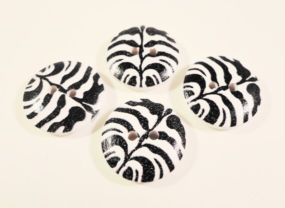 Zebra Print Buttons 18mm Black and White Wood Wooden Painted 2