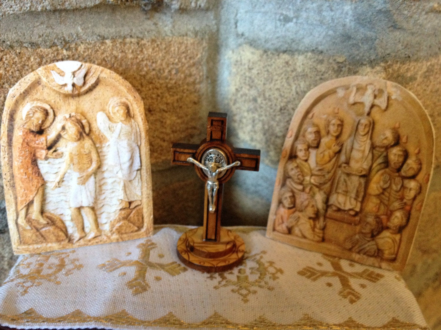 Dollhouse miniature antique altar piece holy bas relief