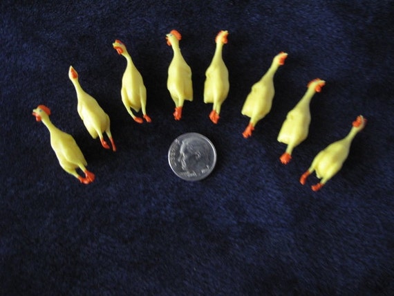 Lot of 8 Cute Tiny Rubber Chickens for charms jewelry etc.