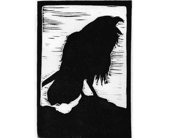 Unique crow linocuts related items | Etsy