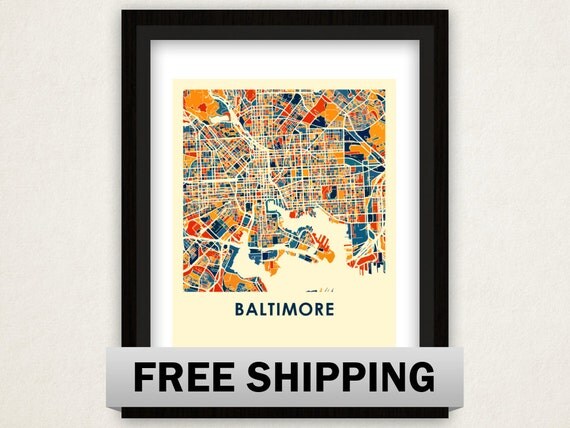 Baltimore Map Print Full Color Map Poster by iLikeMaps on Etsy