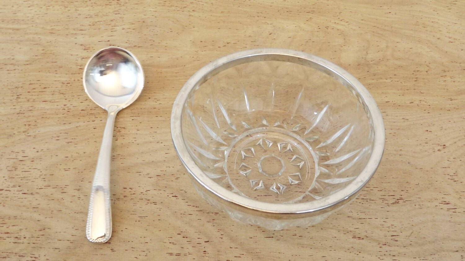 Vintage Small Cut Glass Bowl and Spoon with Silver Rim - Made in Italy ...