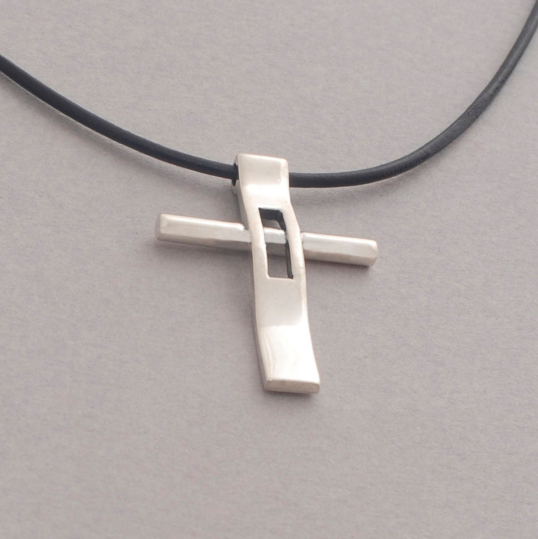 Modern Cross Necklace Sterling Silver Cross for Men