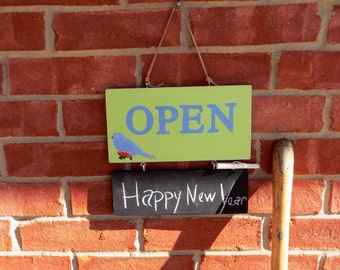 Hand painted OPEN CLOSED sign with attached CHALKBOARD for shop or ...