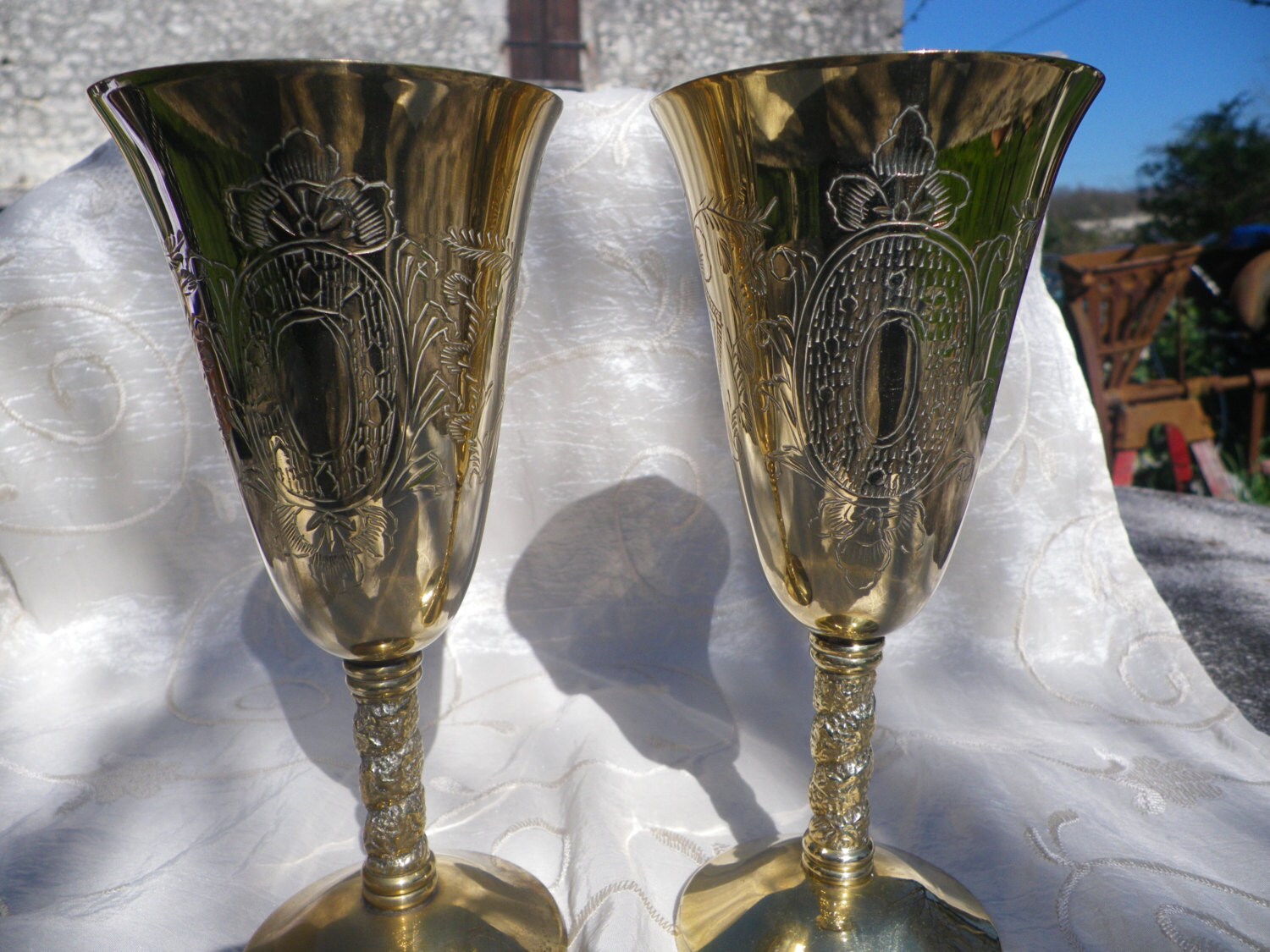 Vintage solid brass 1930’s wedding toasting wine goblets a pair of ...