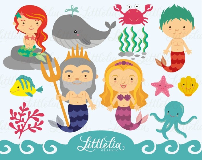 little mermaid family clipart set / instant download 13014