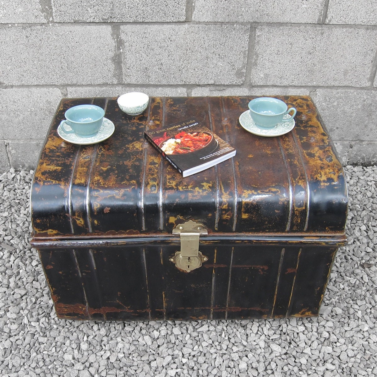 1920s Large Old Antique Industrial Black Vintage Metal Trunk Pirate ...