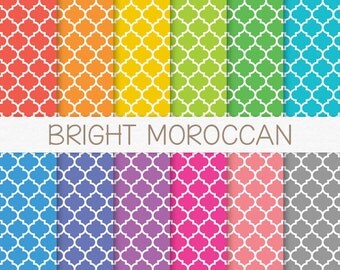 Colorful Moroccan Tile Digital Paper, Gray Lattice Pattern Clip Art ...