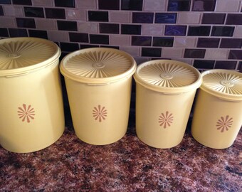 Vintage Tupperware Canister Set Harvest Gold 4 Piece Set With Lids