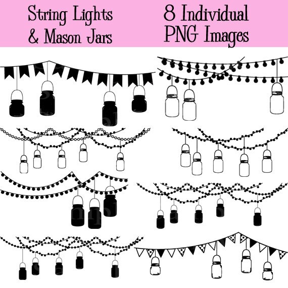 Mason Jars Digital Clipart INSTANT DOWNLOAD Lights and