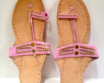 Popular items for pink leather sandals on Etsy