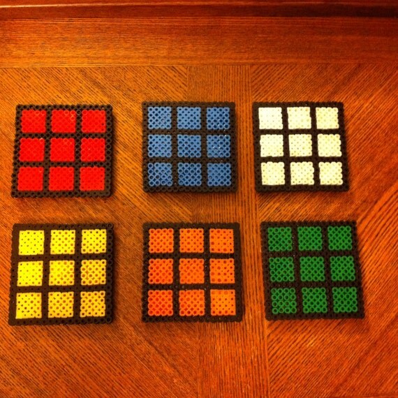 Rubix Cube Perler Bead Coasterset of 6 Rubix Cube Perler Bead Coasterset of 6