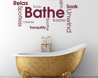 Bathe - Bathroom Toilet Wall Sticker Word Cloud word Montage Vinyl ...