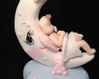 Baby Shower Cake Topper, Baby Sleeping on the Moon Cake Topper, Baby ...