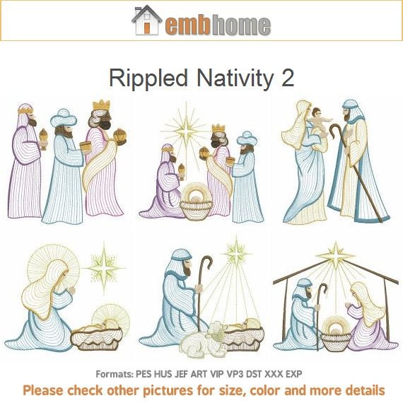 Rippled Nativity Christmas Heirloom Quilt Machine Embroidery