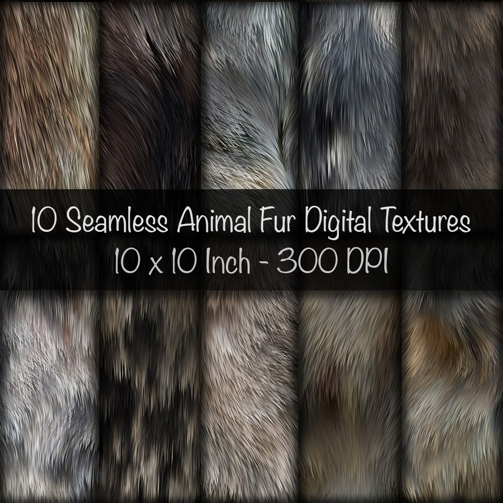 10 Seamless Digital Animal Fur Textures Printing Papers. 10 x