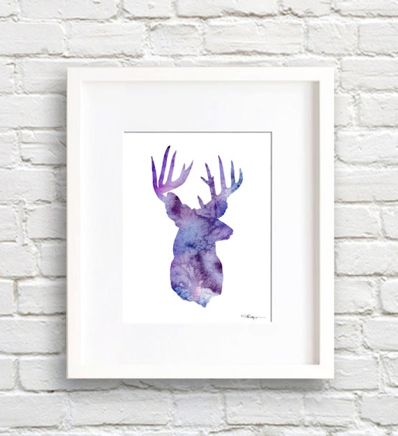 Deer Art Print Abstract Buck Watercolor Painting by 1GalleryAbove