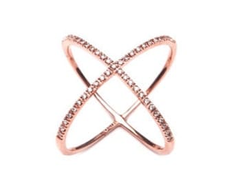 X Ring - Cross X Rİng - Pave X Ring - Rose Gold X Ring - CZ X Ring ...