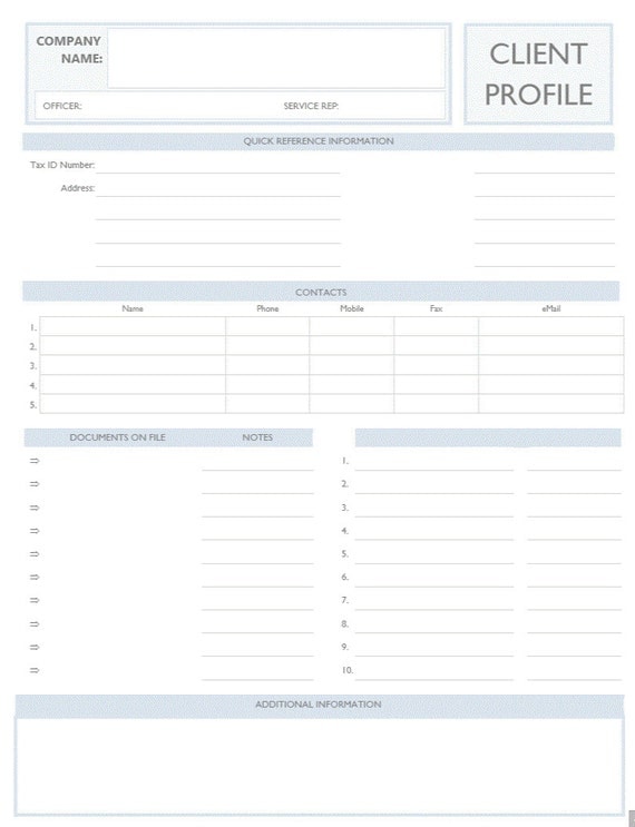 Items similar to Printable Client Profile Sheet on Etsy