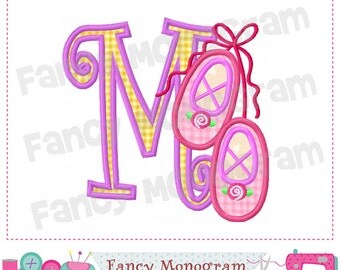 Monogram M Applique Alphabet Digital Embroidery machine letter 3 size