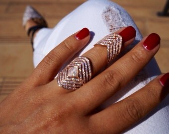 The "Diamante" 925 Sterling Silver/ gold plated full-finger ring