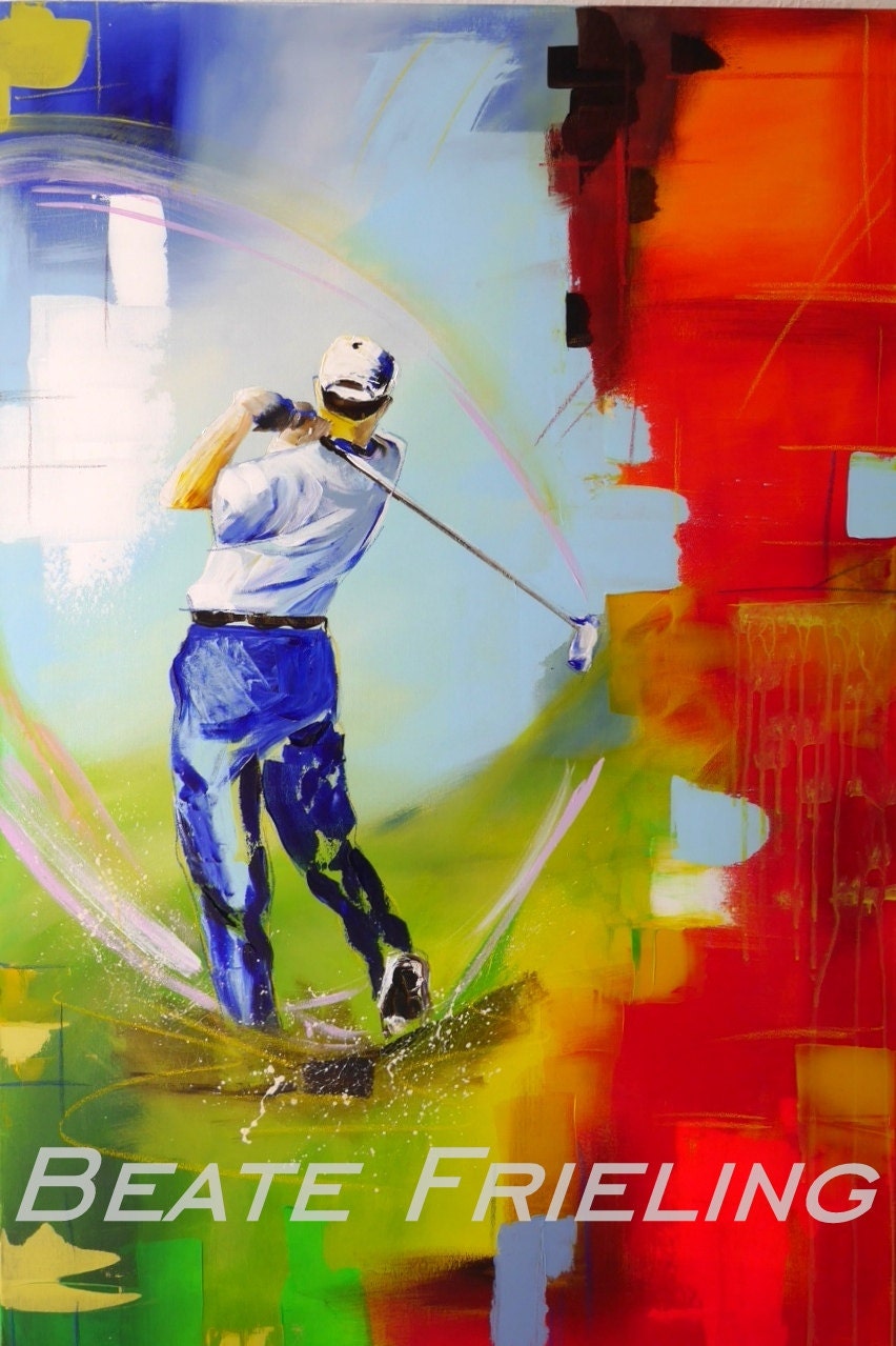 Large abstract acylic painting Golfer1 golf red by ColorbyBeate