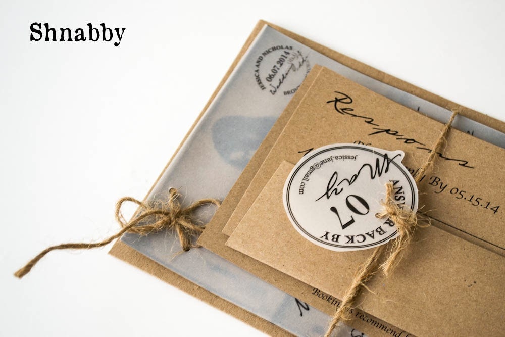 Rustic kraft paper wedding invitation set with vellum overlay, Vintage ...