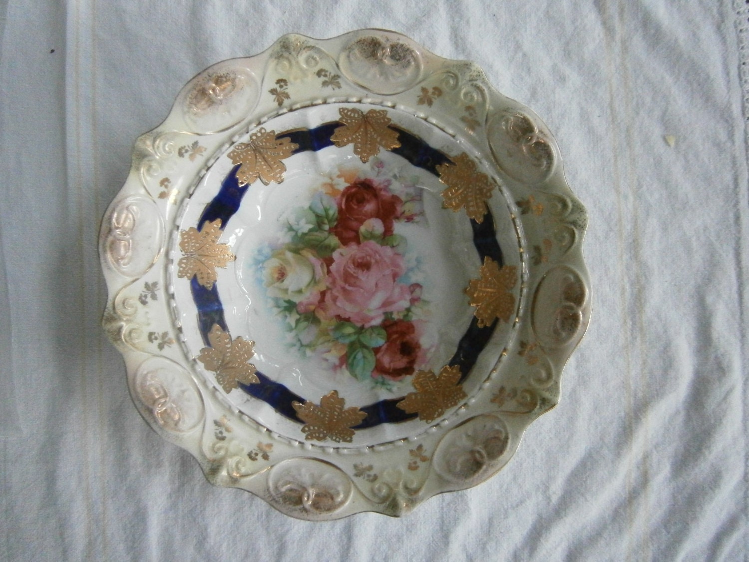 IPF Antique Porcelain Bowl Germany Roses Gilt Leaves – Haute Juice