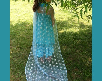 Frozen Elsa Cape. 58" Long. Blue Sparkling Snowflake. Queen Elsa Dress Up.