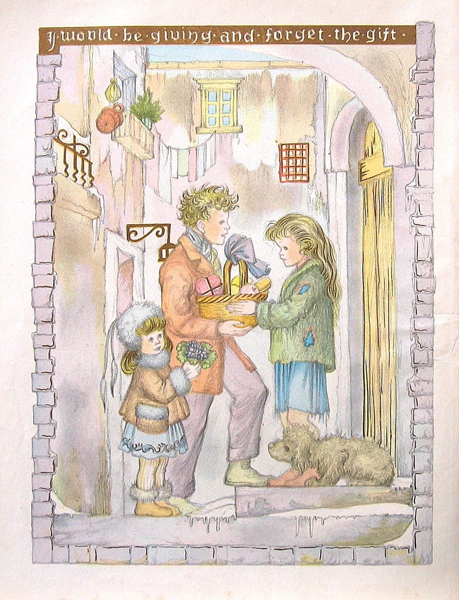 Children Giving Alms to the Poor 1945 Vintage Book Page