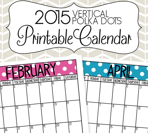 Items similar to 2015 Vertical Calendar Printable - Polka Dot Vertical ...