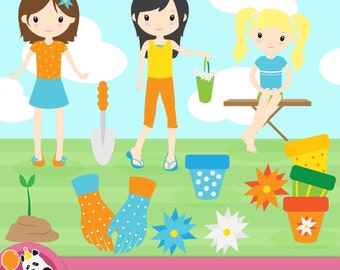 Gardening garden girls digital clipart commercial use & personal use ...