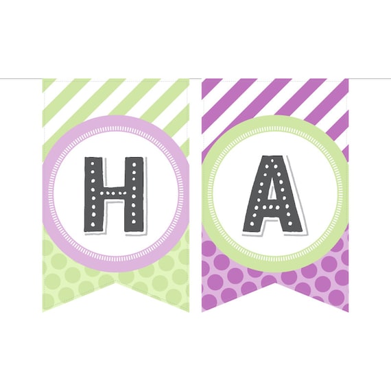 Items similar to Printable Birthday Banner in Pale Purple & Green on Etsy