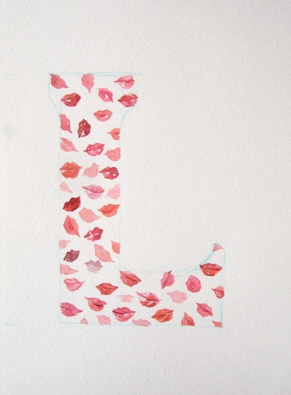 Watercolor painting of letter L. Original art. Typography art.